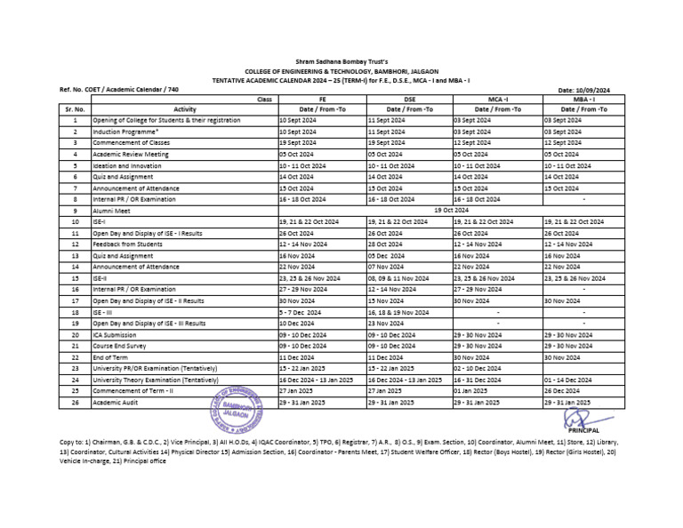 Tentative Academic Calendar 2024-25 | PDF