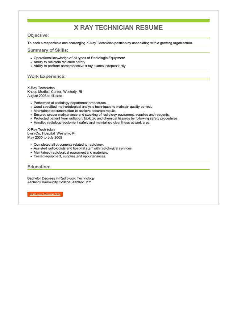 X Ray Technician Resume | PDF