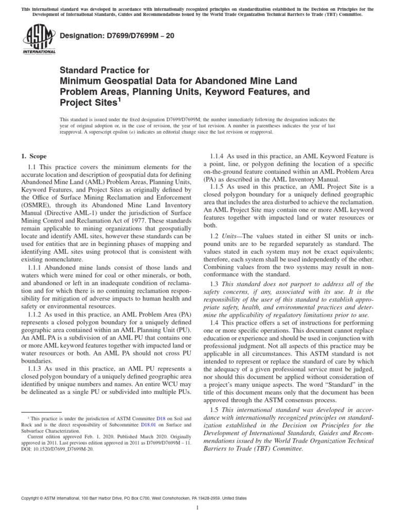 Minimum Geospatial Data For Abandoned Mine Land Problem Areas, Planning Units, Keyword Features ...