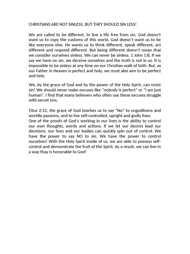 Christians Are Not Sinless | PDF | Religion & Spirituality | Lifestyle