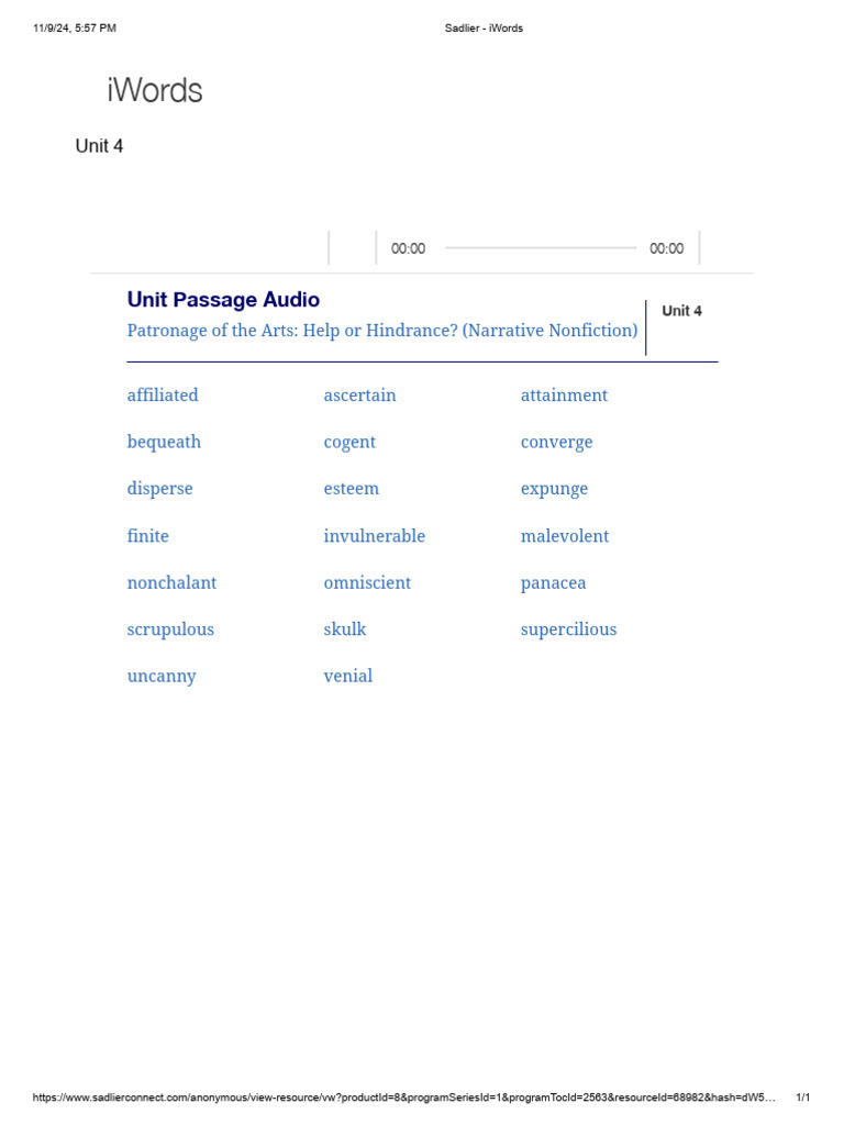 Sadlier Connect™ - Iwords Unit 4 | PDF