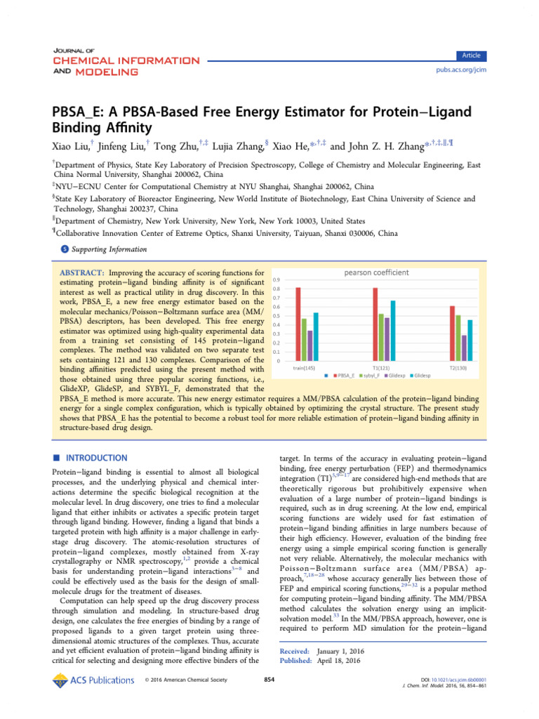 Liu Et Al 2016 Pbsa E A Pbsa Based Free Energy Estimator For Protein