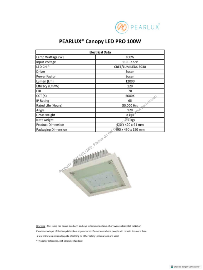 Canopy PRO LED 100W PEARLUX Data-Sheet | PDF
