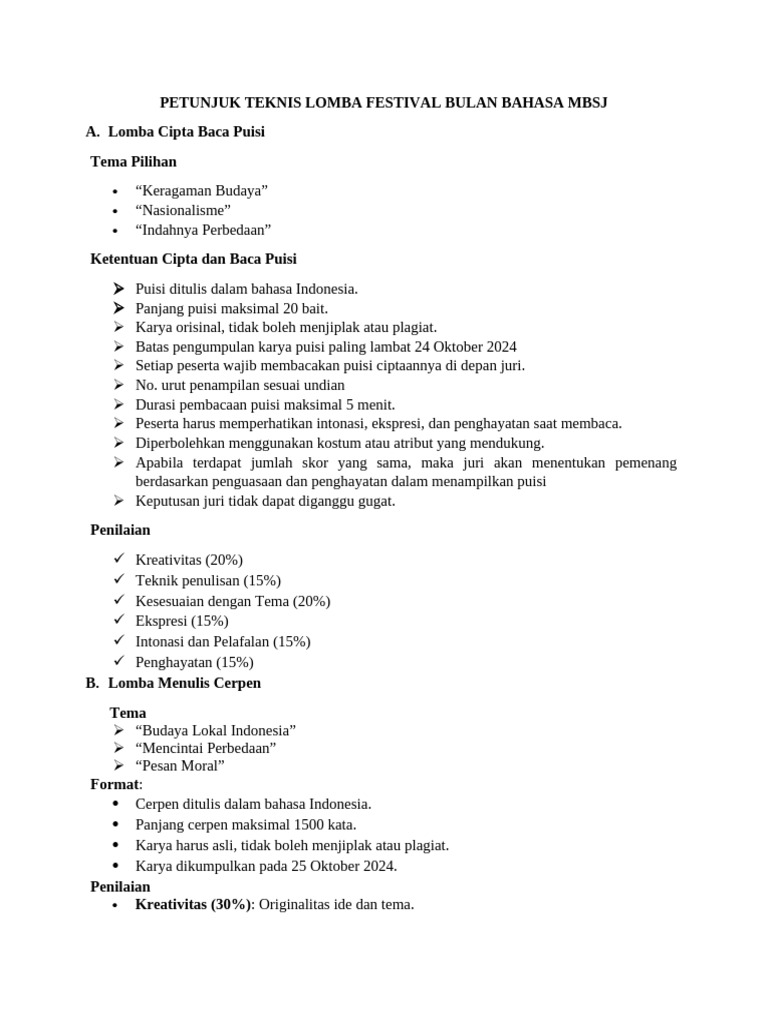 Juknis Lomba Bulan Bahasa | PDF