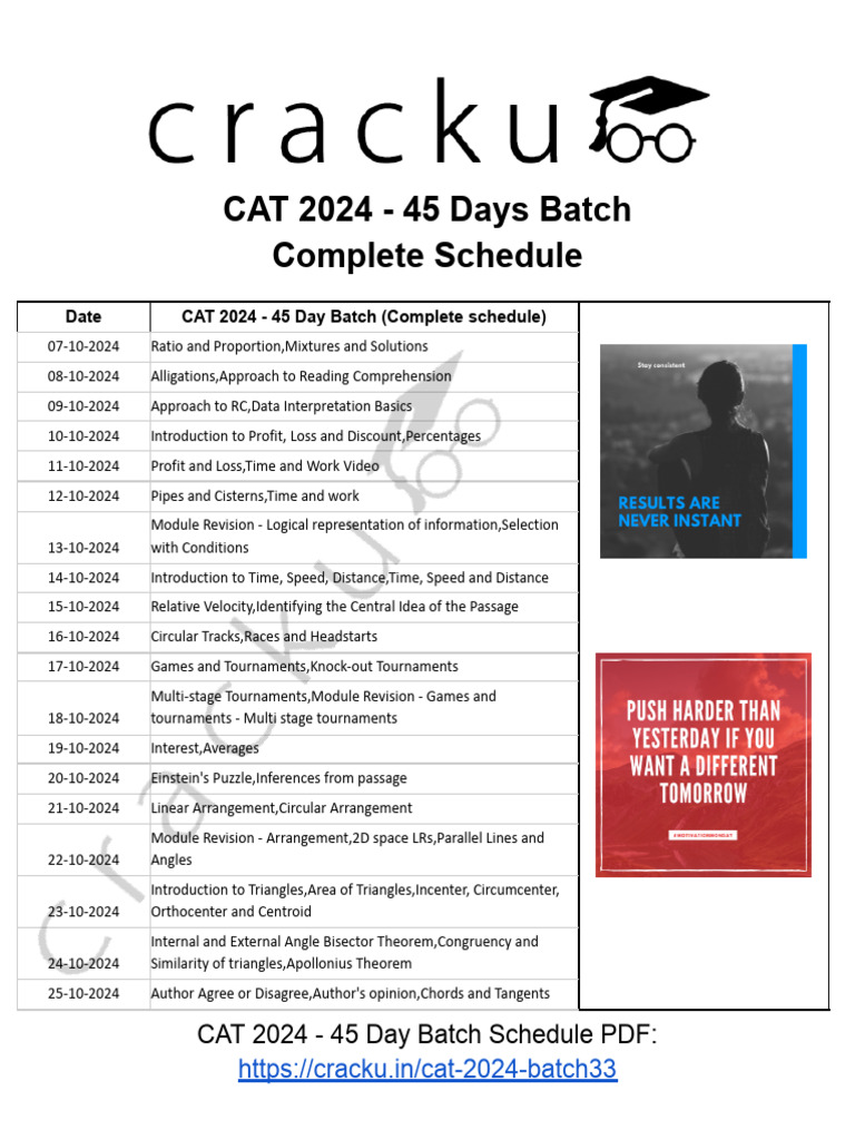 CAT 2024 - 45 Day Batch Schedule | PDF | Circle | Triangle