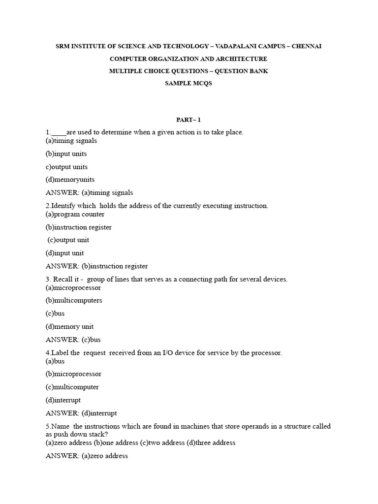 Coa - Sample Mcqs - 24-25 | PDF | Central Processing Unit | Input/Output