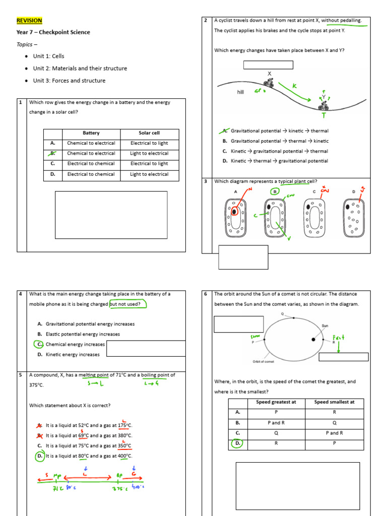 7S Revision - Unit 1, 2, 3 (Answers) | PDF | Mass | Weight