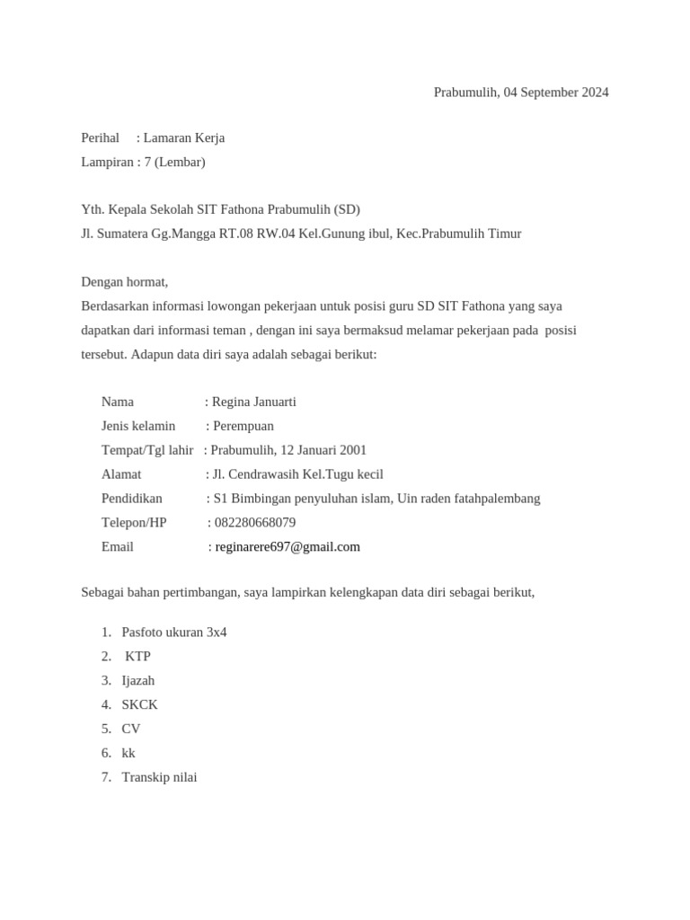 Lamaran Kerja It SD | PDF | Karier & Perkembangan