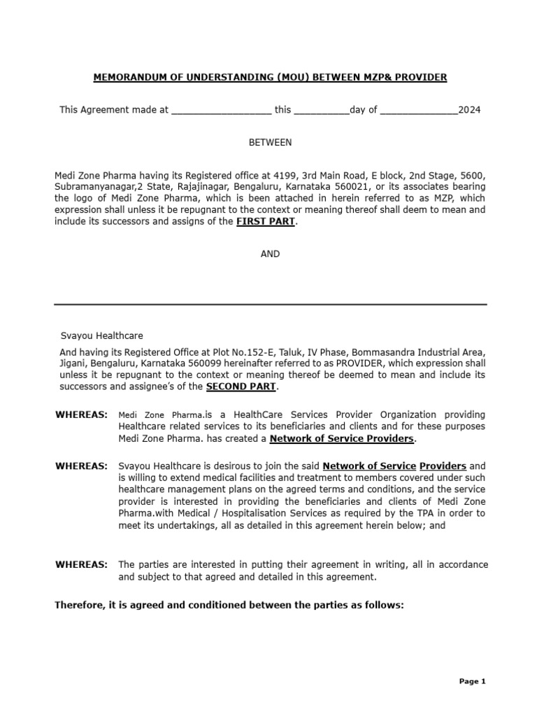 MOU (hospital) | PDF | Professional Liability Insurance | Identity Document
