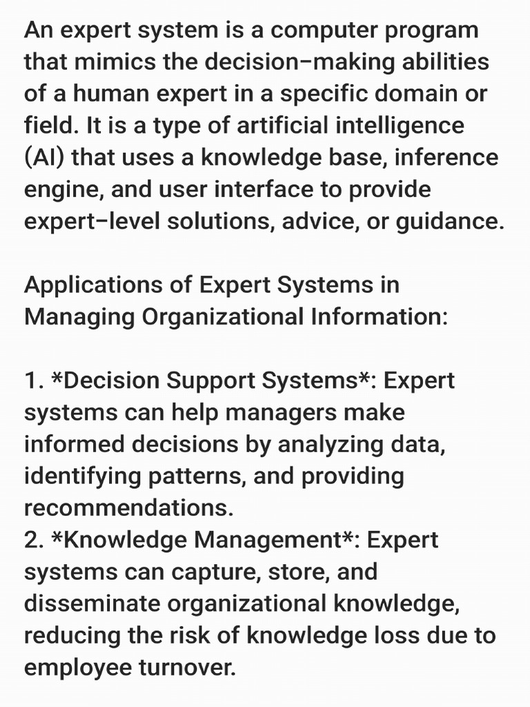 Expert System and Its Application Organisation | PDF