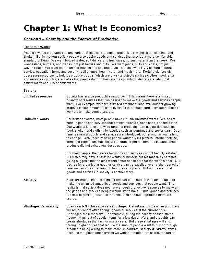 Chapter 1: What Is Economics?: Section 1 - Scarcity and The Factors of ...
