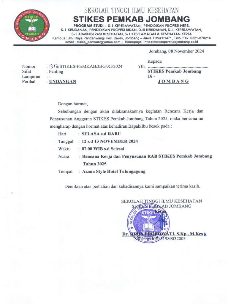 Undangan Rapat Kerja Dan Penyusunan Rab 2025 | PDF