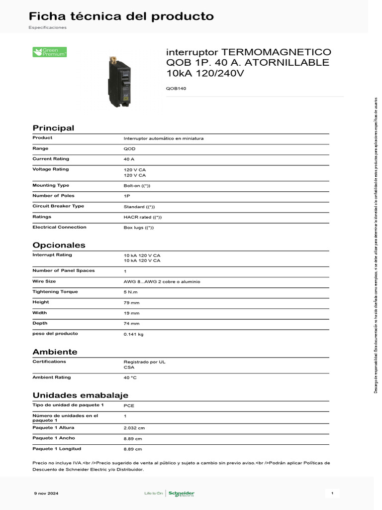 Interruptor Termomagnético QOB140 40A | PDF | Química | Ciencia ...