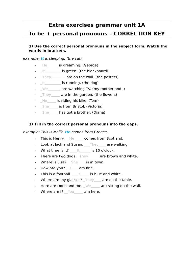 Grammar Exercises: Personal Pronouns | PDF | Language Arts & Discipline ...