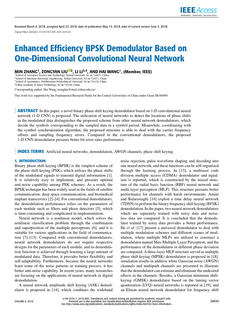 Enhanced Efficiency BPSK Demodulator Based On One-Dimensional Convolutional Neural Network | PDF ...