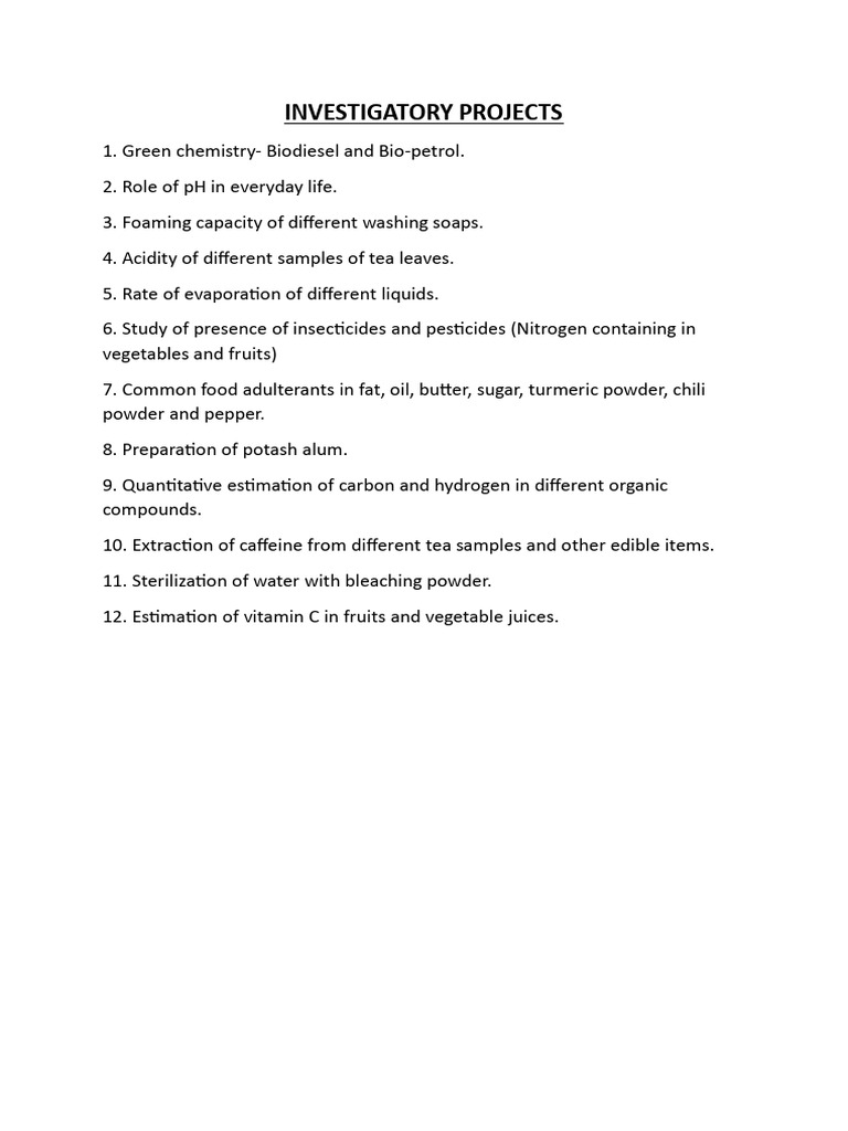List of Chemistry Investigatory Projects | PDF