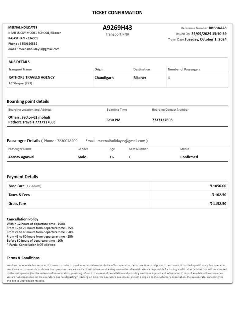 Ticket Confirmation: Boarding Point Details | PDF | Fare | Bus