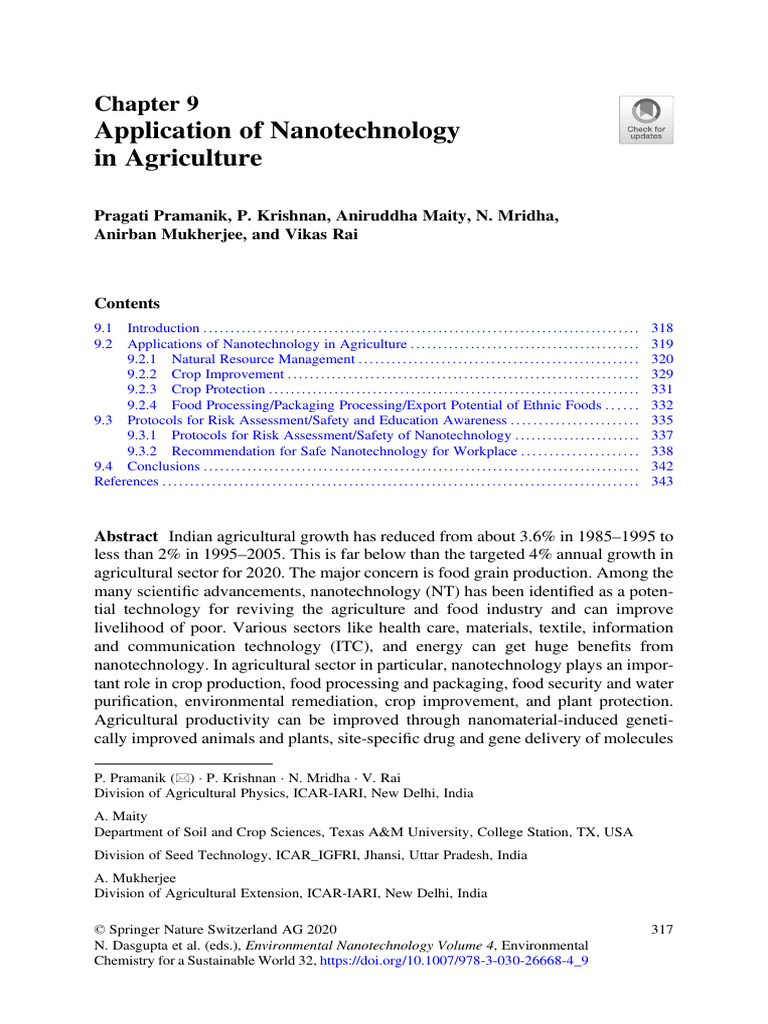 Applicationof Nanotechnologyin Agriculture | PDF | Fertilizer | Agriculture