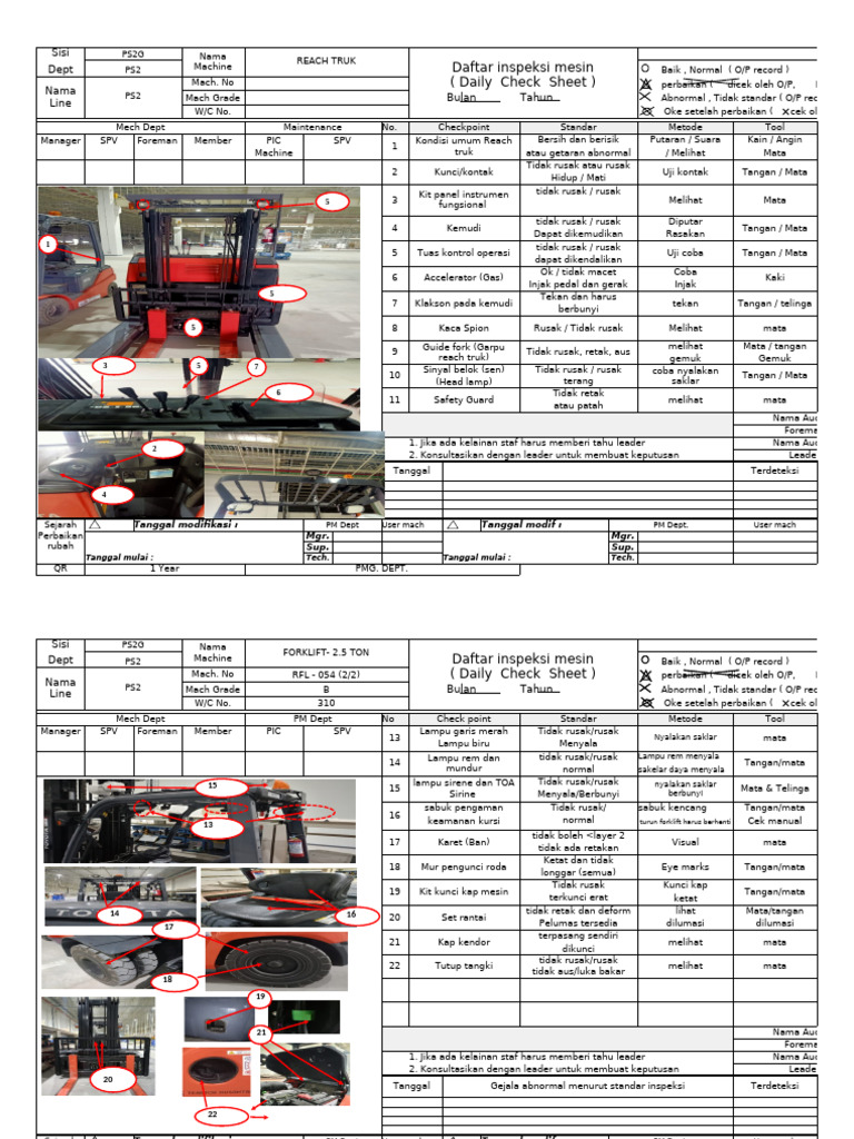 Daftar Inspeksi Mesin Forklift dan Truk | PDF