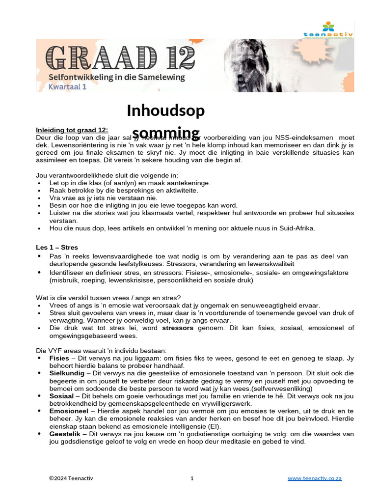 Selfontwikkeling in Die Samelewing (Stres, Konflikhantering Ens.) | PDF