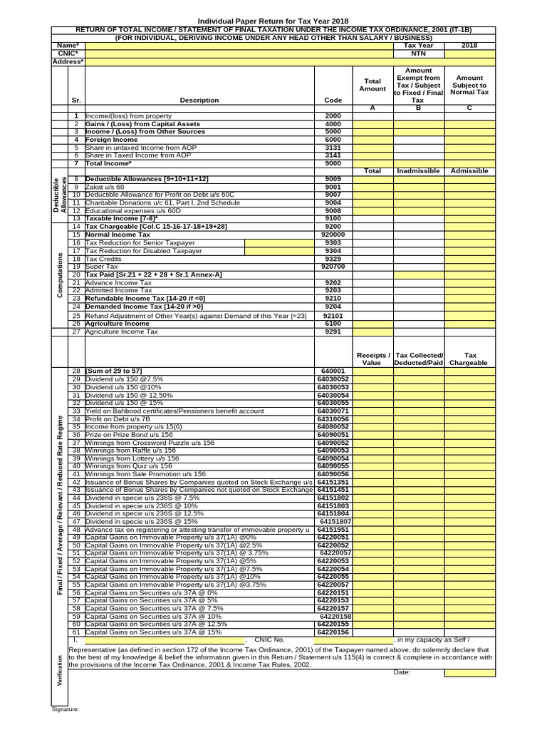 Income Tax Paper Return Form 2018 For Individuals | PDF | Taxes | Tax ...