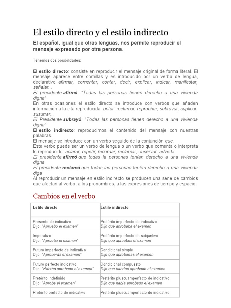 Teoría Estilo Directo e Indirecto | PDF | Verbo | Morfología