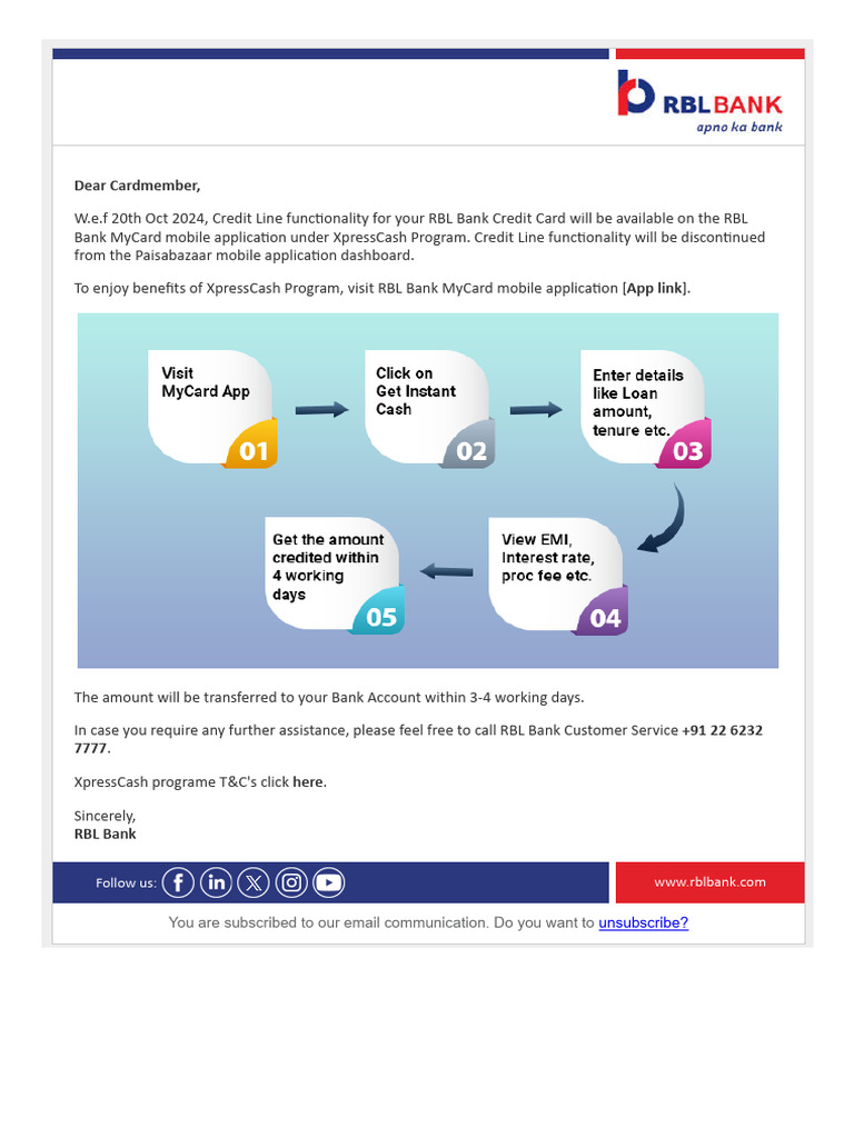 RBL Credit Line Update Notice | PDF