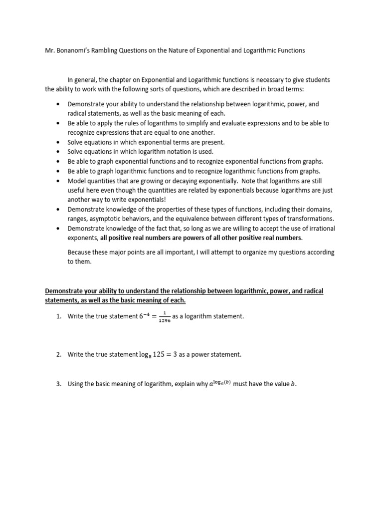 Exponential and Logarithmic Function Guide | PDF | Logarithm | Exponential Function