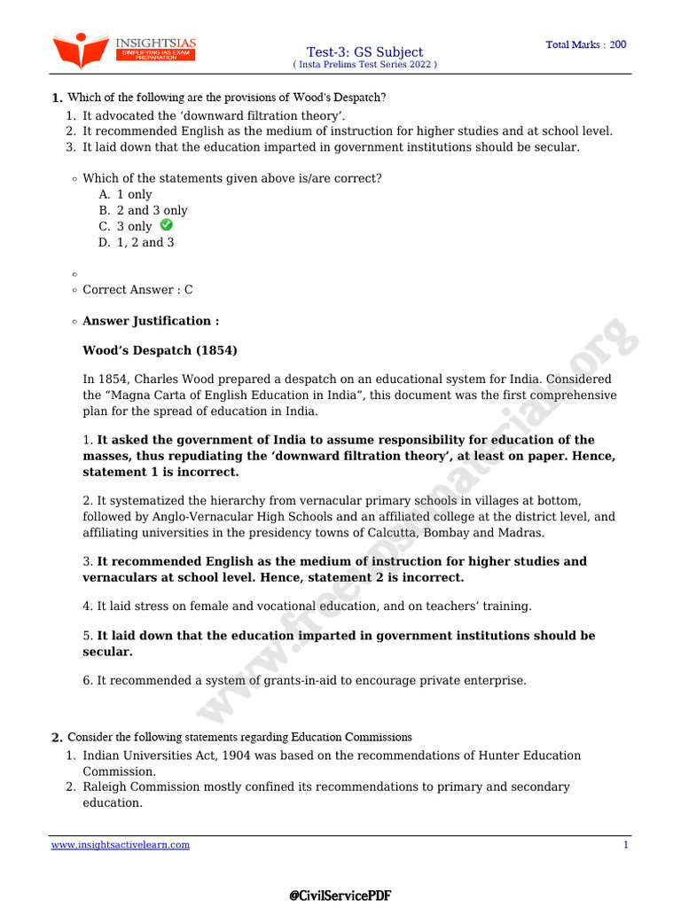 Insight IAS Test 3 Soln | PDF | East India Company