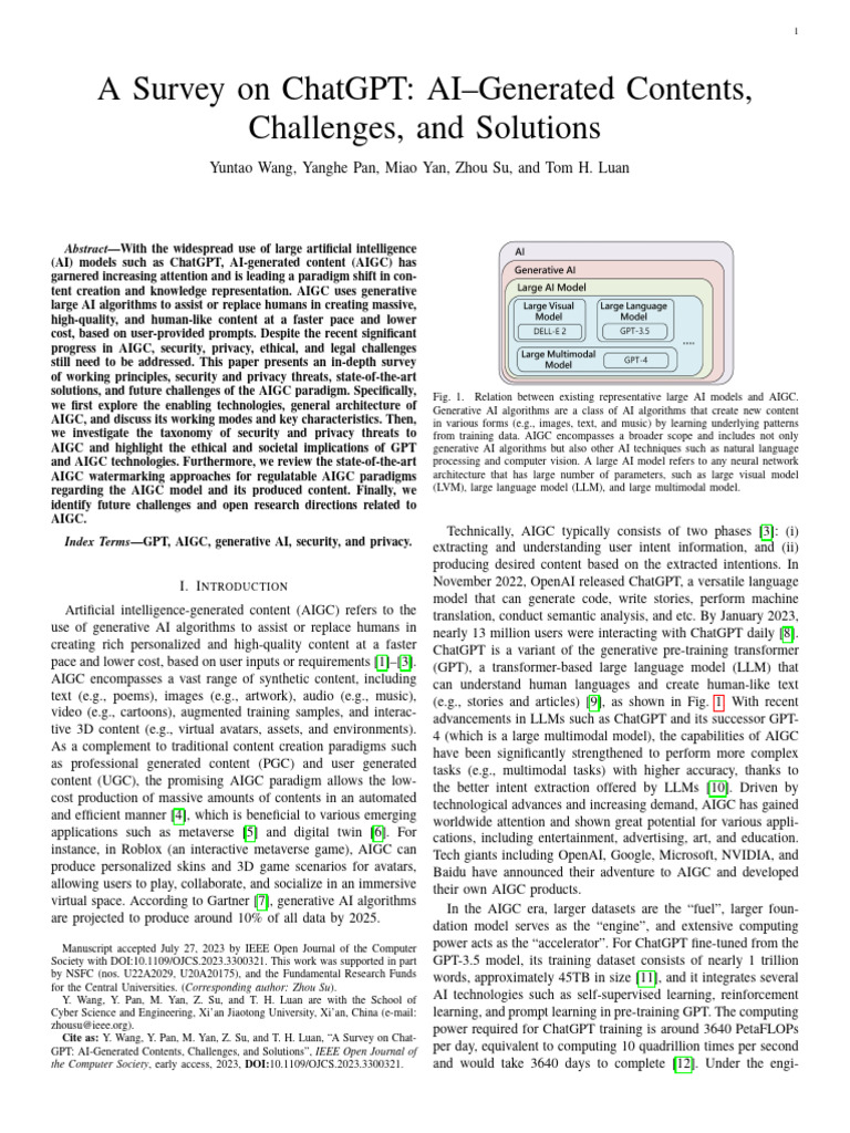 A Survey On ChatGPT - AI-Generated Contents, Challenges, and Solutions ...