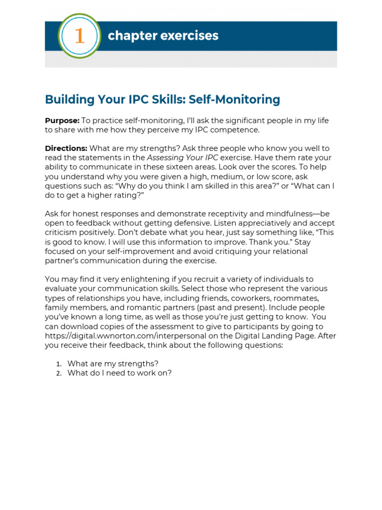Ch1 Building+Your+IPC+Skills Self+Monitoring | PDF | Career & Growth ...