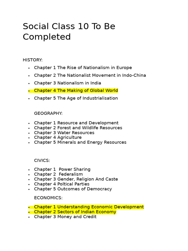 Social Class 10 To Be Completed | PDF