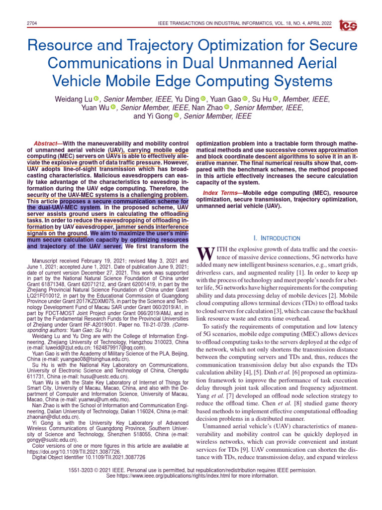 Resource and Trajectory Optimization For Secure Communications in Dual Unmanned Aerial Vehicle ...