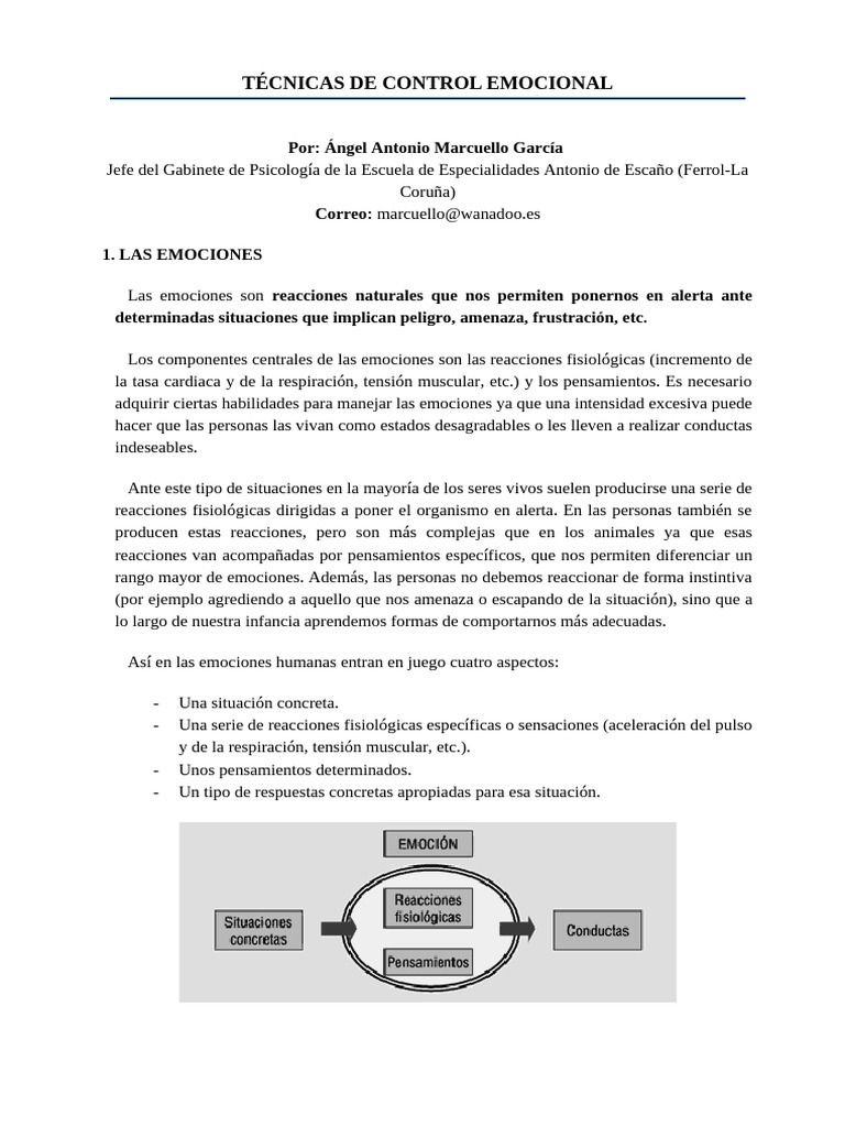 TECNICAS DE CONTROL EMOCIONAL | PDF | Las emociones | Ansiedad