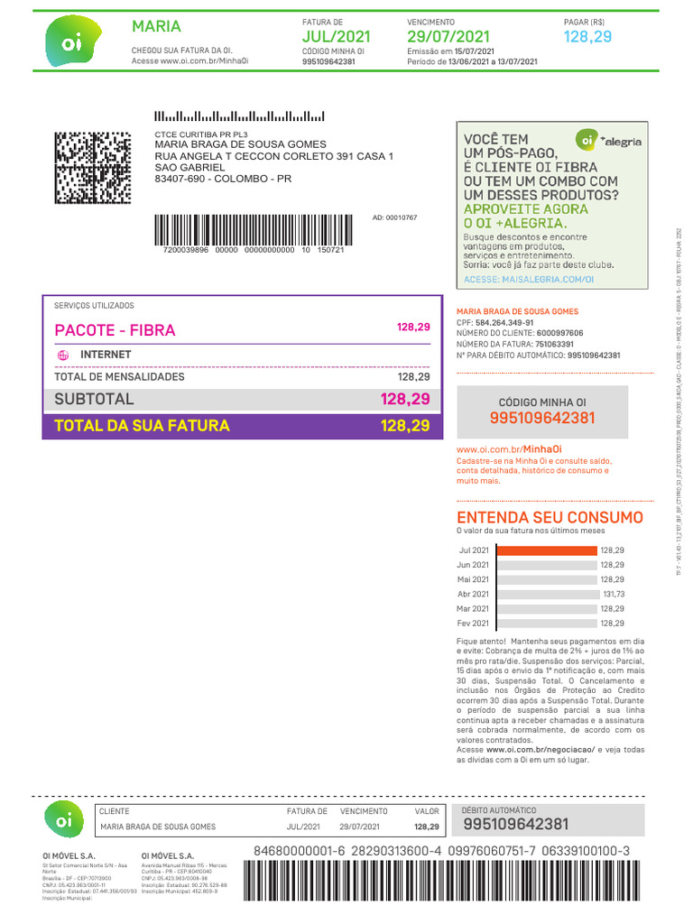 Fatura | PDF | Brasil | Telecomunicações