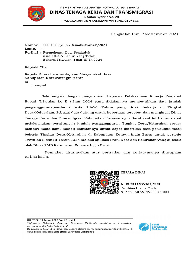 Surat Permintaan Data DPMD | PDF