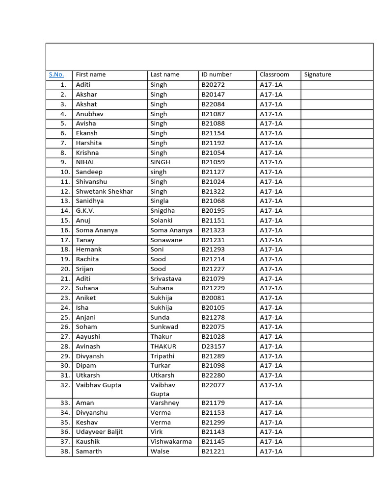 HS-504 Attendance Sheet (A-17-1A) : First Name Last Name ID Number ...
