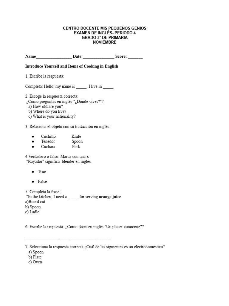 Final Test (Grade 3) | PDF