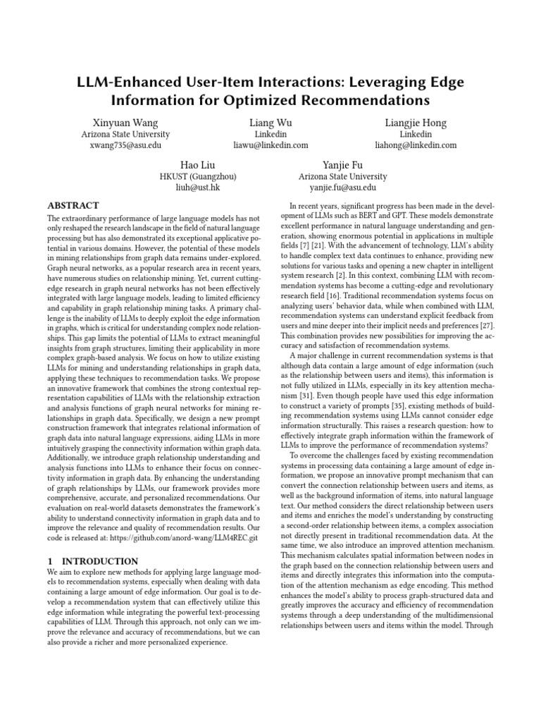 LLM-Enhanced User-Item Interactions - Leveraging Edge Information For Optimized Recommendations ...