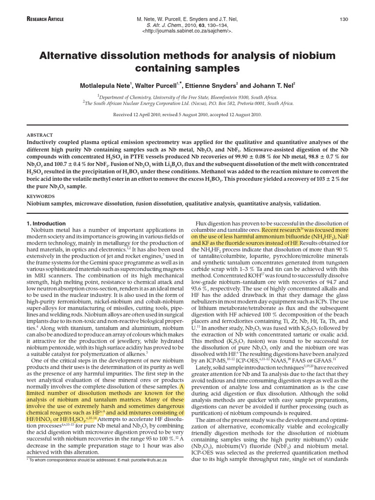 Alternative Dissolution Methods For Analysis of Niobium Containing Samples | PDF | Detection ...