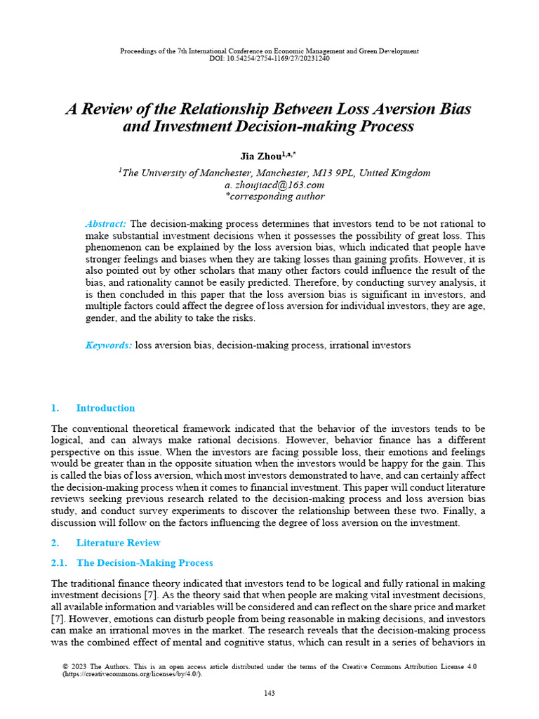 Loss Aversion Bias in Investment Decisions | PDF | Risk | Decision Making