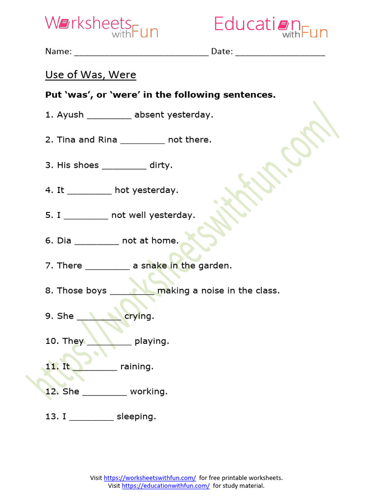 Use of Was and Were Worksheet | PDF | Home & Garden