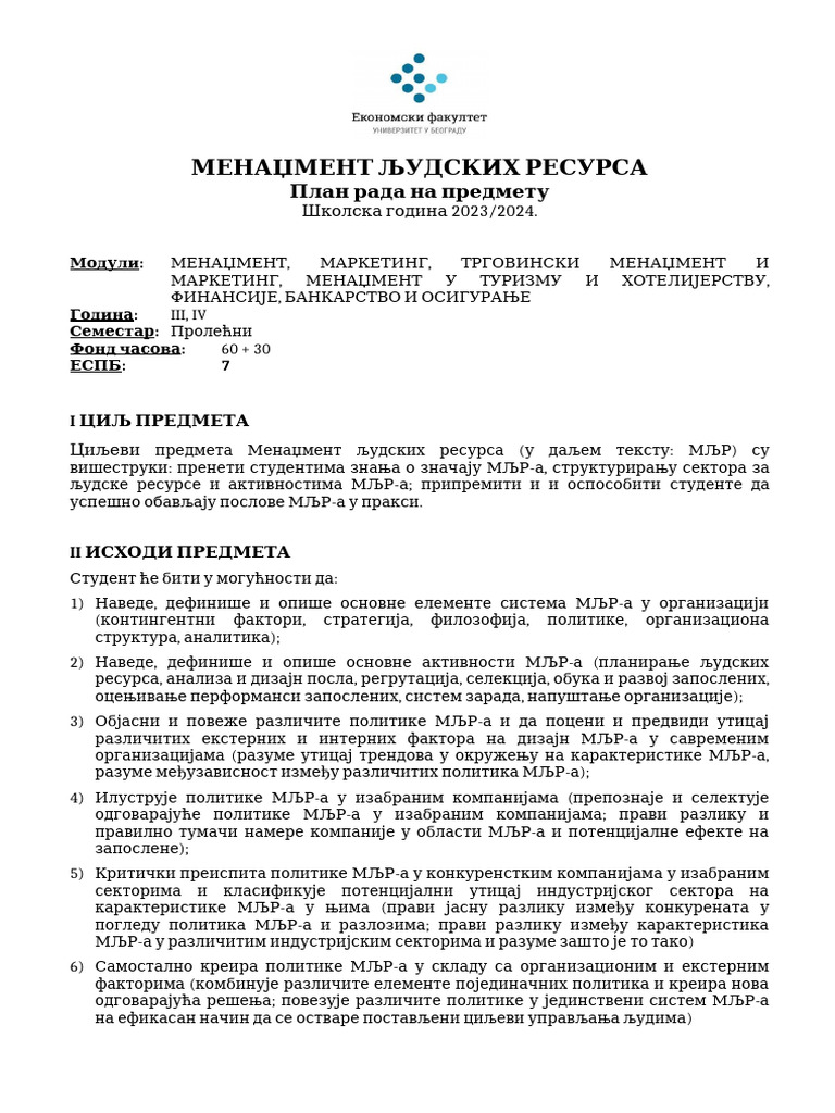 Plan Rada Na Predmetu MLJR 2023 24 | PDF
