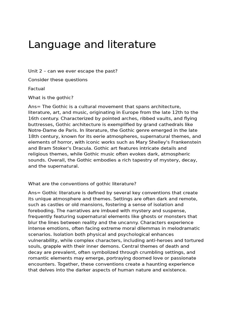 Language and Literature Unit 2 | PDF | Gothic Fiction | Horror Fiction
