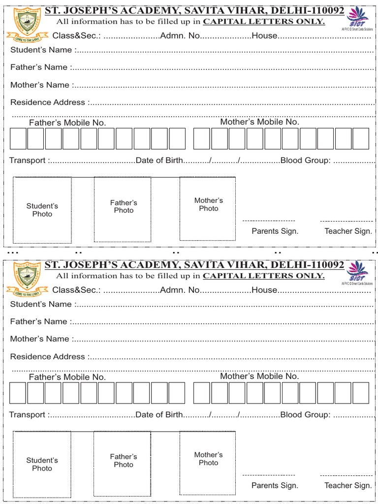ST. JOSEPH ACDEMY ID CARD FORM | PDF | Applications Of Cryptography | Computer Access Control