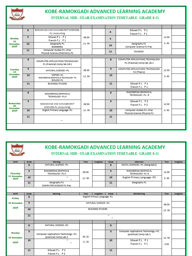 Final Time Table 2024 Kobe | PDF | Science | Inquiry