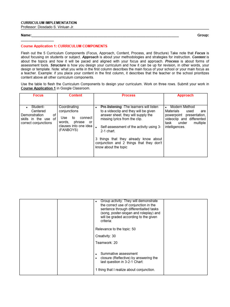 Example Course Application 1 - Curriculum Components | PDF | Curriculum ...