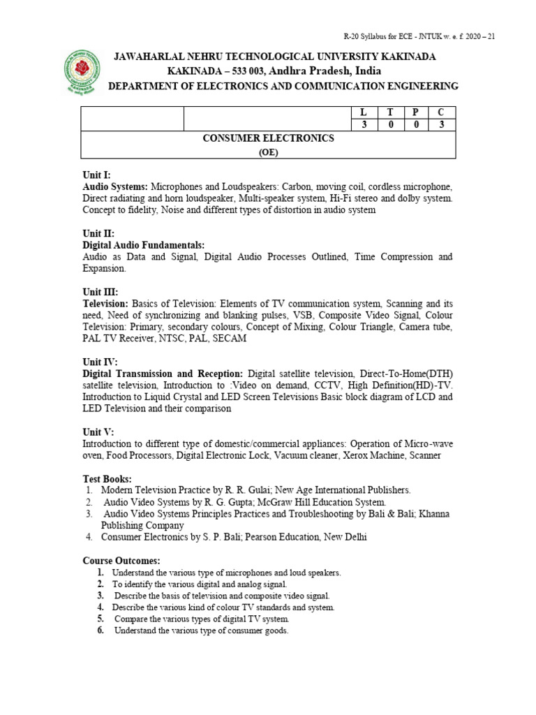 Consumer Electronics Syllabus | PDF | Television | Video