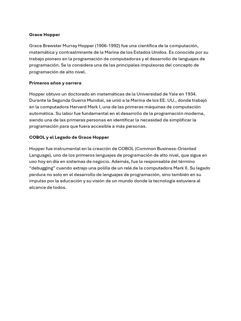 Biografía de Grace Hopper | PDF