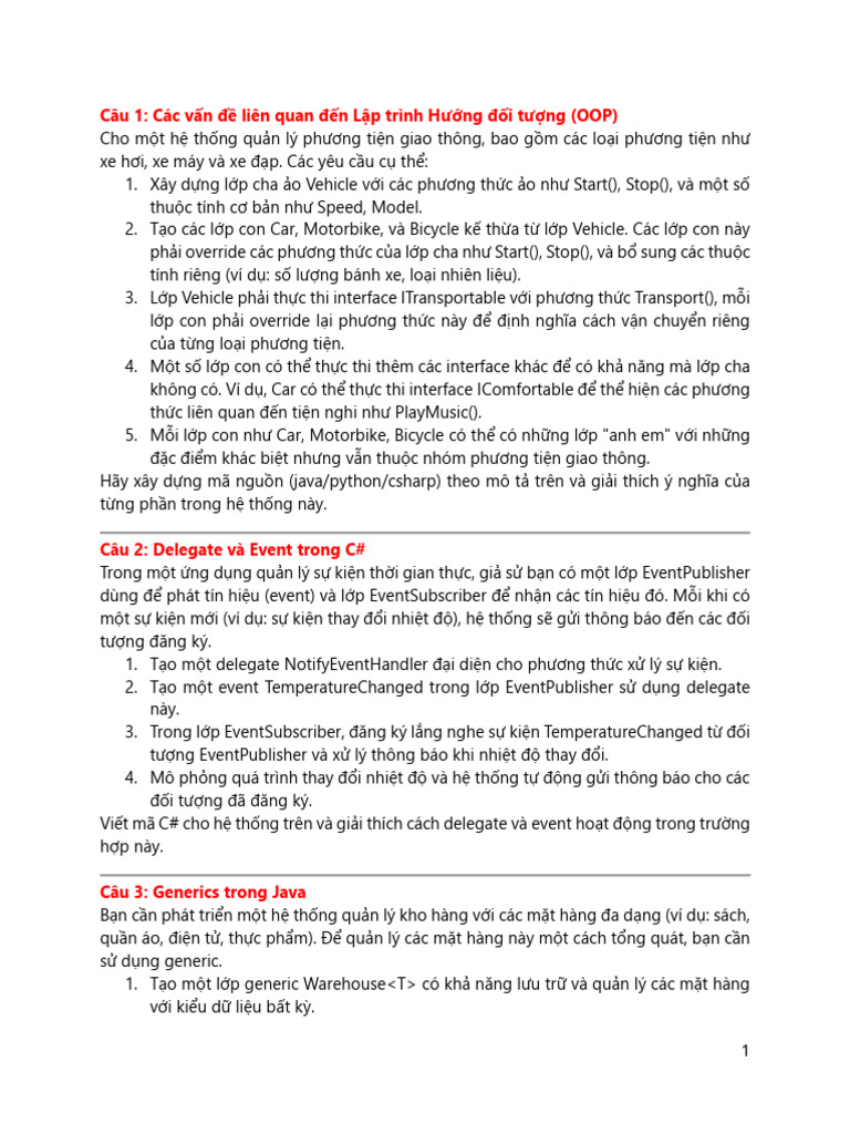 Thi Du Thi Giua Ky OOP | PDF